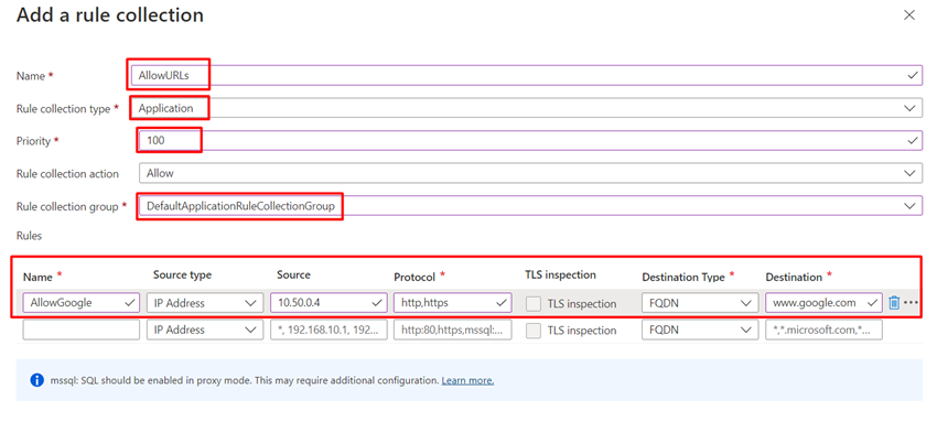 Configuring The Application Rules In Azure Firewall
